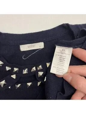 Tops | 210s Moewy Navy Adjusted Long Sleeve With Studded Neckline ...
